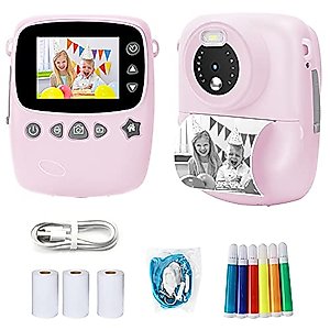Lincom Tech Instant Print Camera Kids - Kids Digital Print Camera 18MP 1080P HD Video Recorder Zero Ink Portable Cameras Creative Print Toddler Camera Toys Gifts 3-12 Years Old Boys and Girls (Pink)