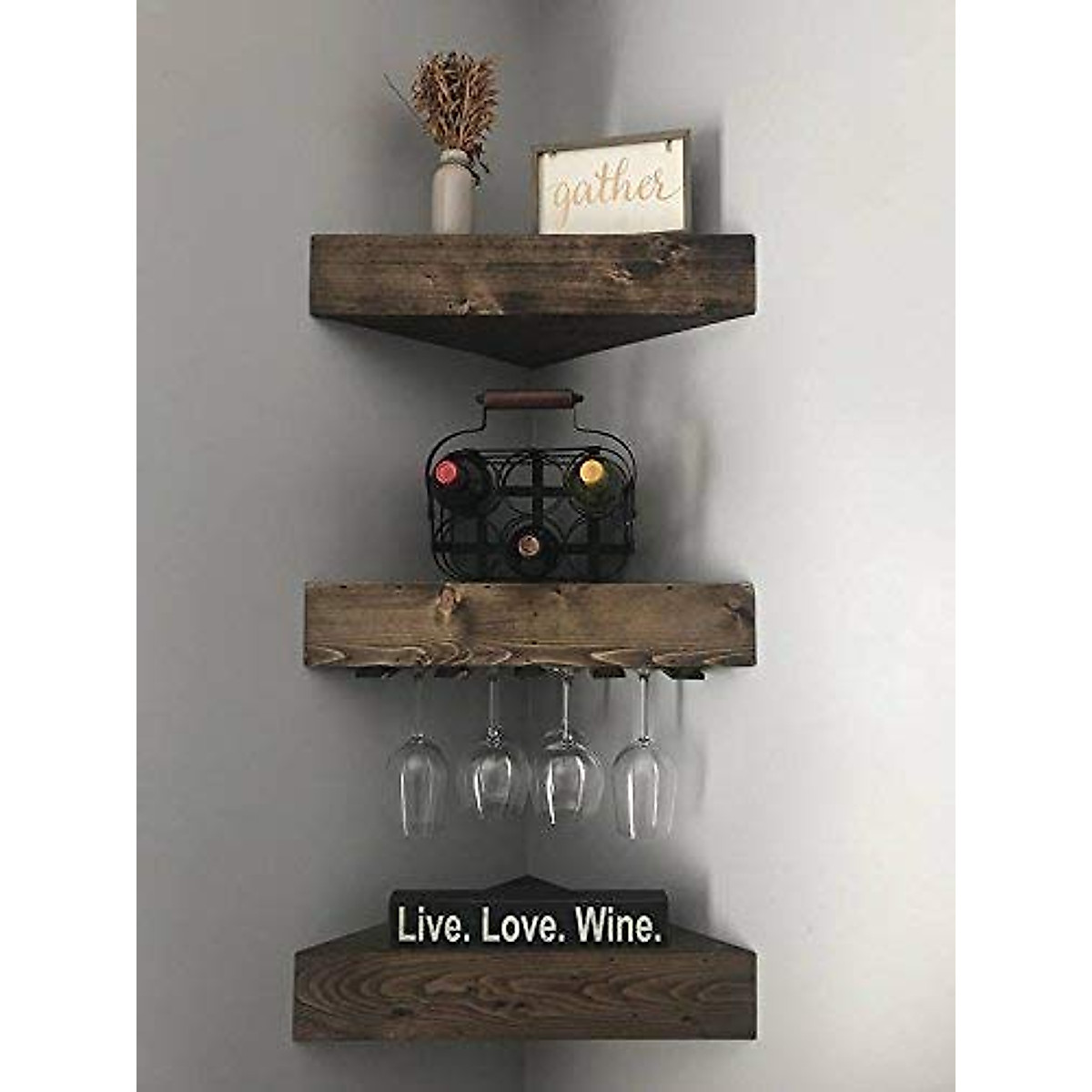 1 Wine Rack, 2 Corner Floating Shelves Set