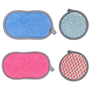 Toplive Durable Scrub Scouring Sponge , [4 Pack] Microfiber Sponge Kitchen Scrub Sponge Pad Cleaning Scrubber Cleaning of Dishes, Pots and Pans