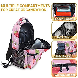 Homexzdiy Personalized Strawberry Backpack with Lunch Box Set for Girls, Custom 3 in 1 School Backpacks Matching Combo, Cute Pink Bookbag and Pencil Case Bundle