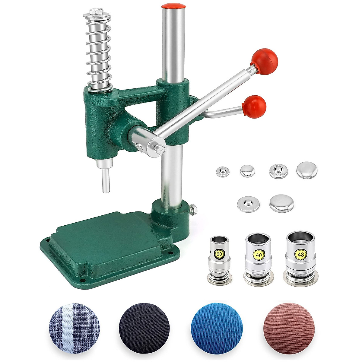 QWORK Button Maker Kit with 3 Sizes Die Sets and 300 Buttons, 11/16", 1", 1-3/16" (18, 25, 30mm) Diameter Hand Fabric DIY Button Making Punch Cloth Button Cover Making Machine Tool