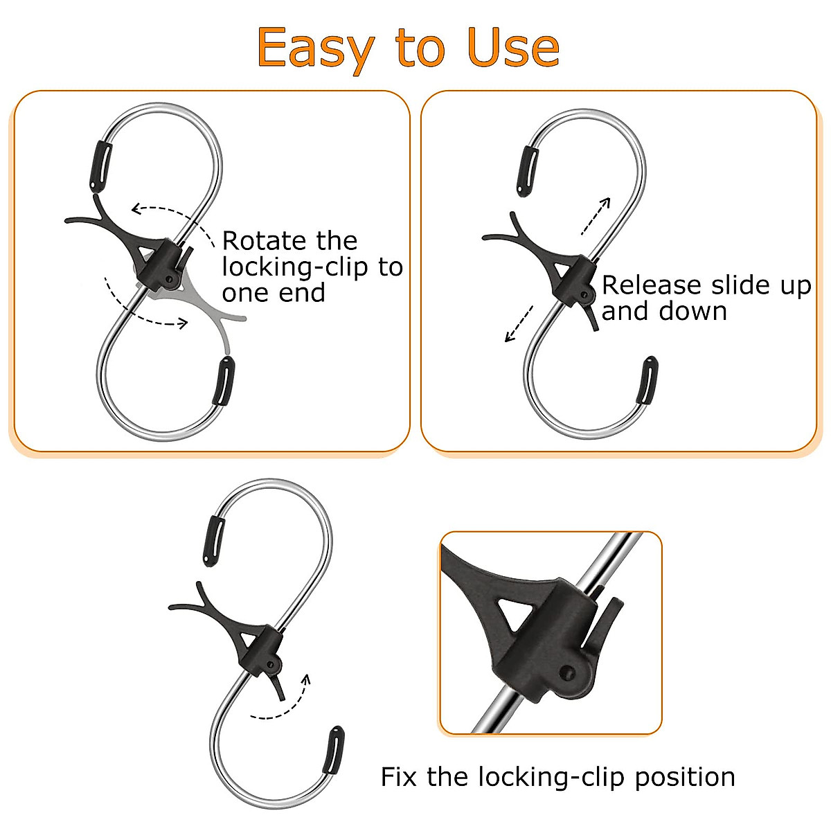 Waitkey 8 Pcs S Hooks for Hanging with Anti-Fall Design, 3.5 inch Anti Drop Heavy Duty S Shaped Hook Kitchen Pot Rack Hooks Closet Hooks for Kitchenware Clothes Bags Towels Plants (Black)