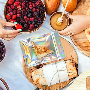 ISKYBOB 100 Pieces Resealable Mylar Zip Lock Bags Rainbow Flat Foil Pouches Smell Proof Food Storage Gift Package Supplies, M