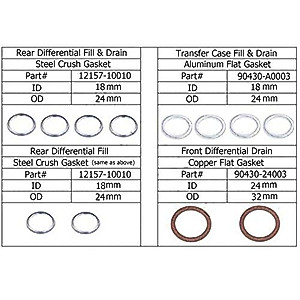 12157-10010 90430-24003 90430-18008 Differential and Transmission/Transfer Case Drain Plug Crush Washers Gaskets Compatible with Toyota 4runner Tacoma Tundra FJ cruiser Land Cruiser