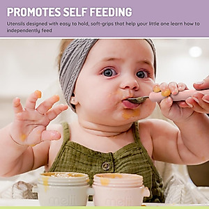 melii Spork On The Go - Travel Utensils for Babies and Toddlers - Detachable Fork and Spoon with Carrying Case - Pink & Purple