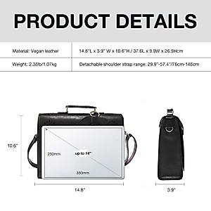 ECOSUSI Briefcase for Women Laptop Bag for Work Briefcase Crossbody Messenger Bags Vegan Leather Satchel Purse Fit 14 Inches Laptop, Black