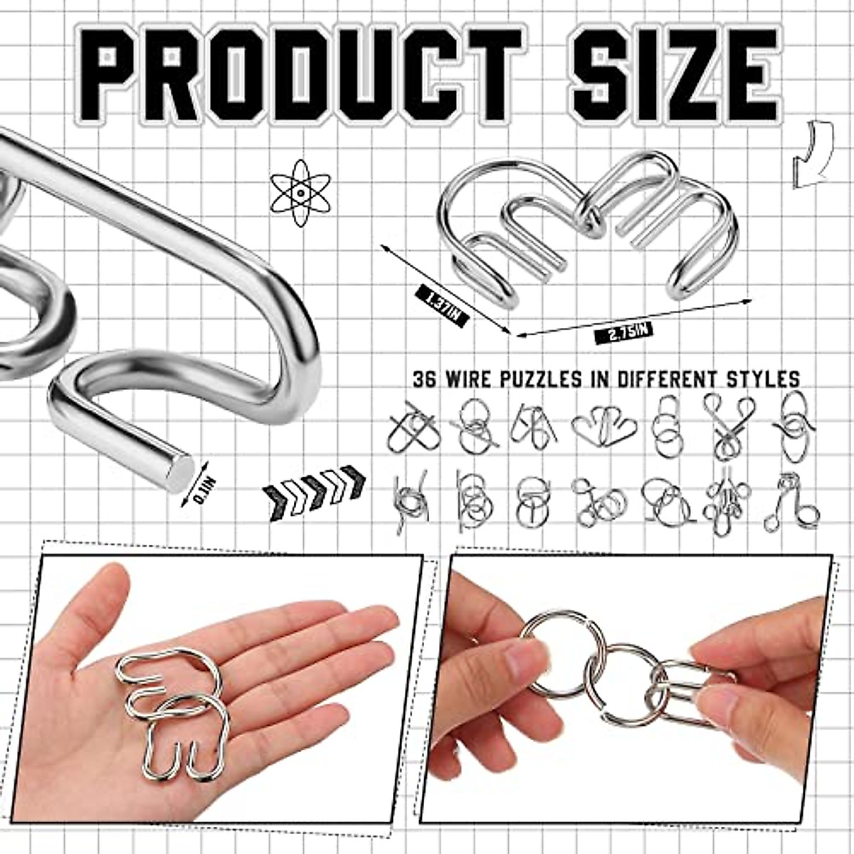 Metal Brain Teaser Puzzles Set of 36 with Pouch, Steel IQ Puzzle Games Physics Mind Metal Puzzles for Adults Basket Stocking Stuffers for Teen Boys Girls Kids Desk Trinkets Challenge Gifts