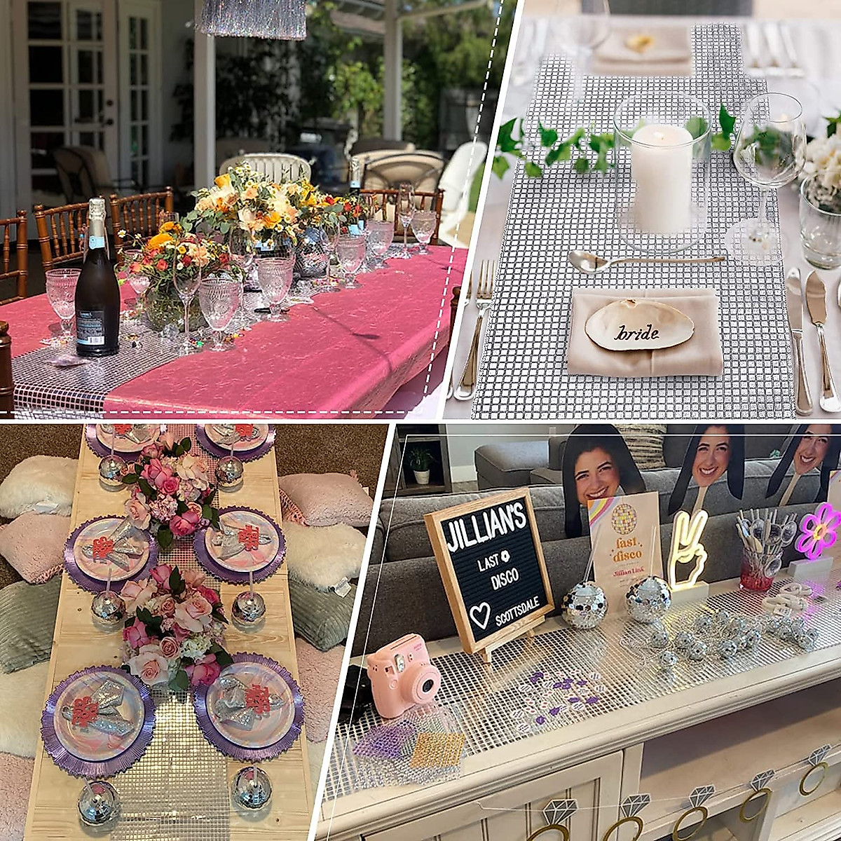 12 x 72 Inches Glitter Disco Party Table Runner Retro 70s 80s Theme Birthday Party Decorations Sequin Silver Bachelorette Party Supplies Dance Party Decor Wedding Table Cloth