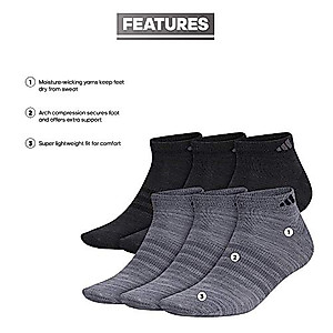 adidas Men's Superlite Low Cut Socks (6-Pair), Onix Grey/Grey/Black, Large
