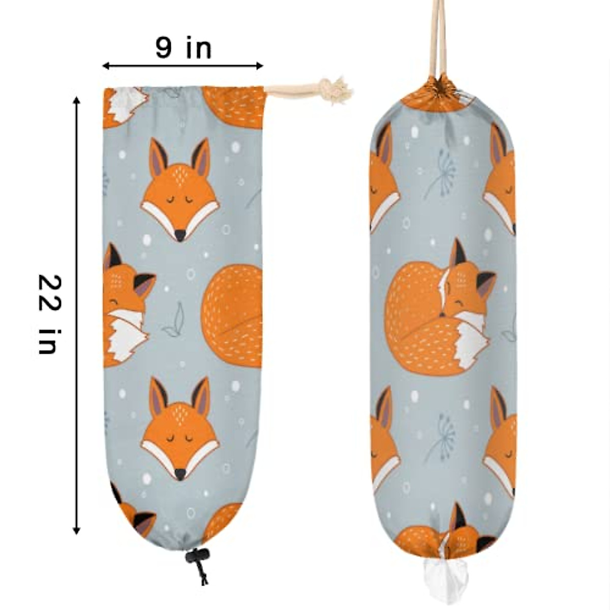 Animal Fox Plastic Bag Holder, Fox Flower Grocery Bag Storage Holder Hanging Garbage Shopping Bag Trash Bags Organizer for Kitchen Home