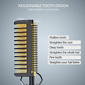 Electric Straightening Comb for Black Hair: 450℉ Pressing Iron for African American Wigs and Hair, Plug-in Heated Straightener Comb