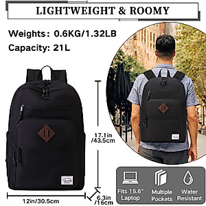 VASCHY School Backpack for Men, Unisex Large Bookbag Schoolbag Casual Daypack for High School/College/Teens/Travel/Work Black