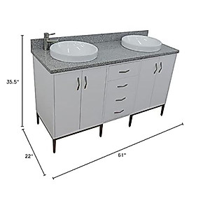 Tivoli 61" Double Round Sink Solid Wood Vanity in White/Gray Granite Stone