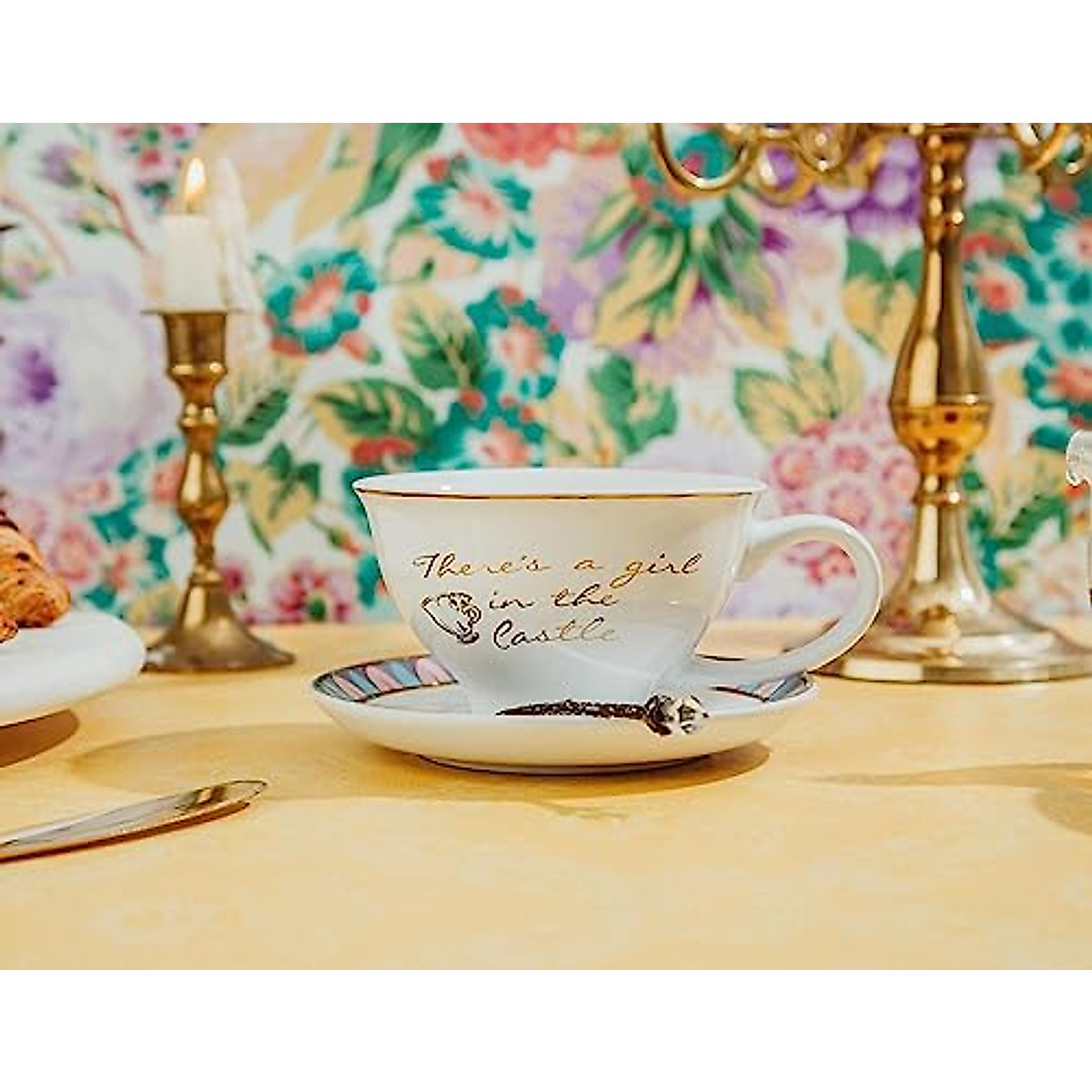 Silver Buffalo Disney Beauty and the Beast Chip Girl in the Castle Foil Ceramic Teacup and Saucer, 12-Ounces