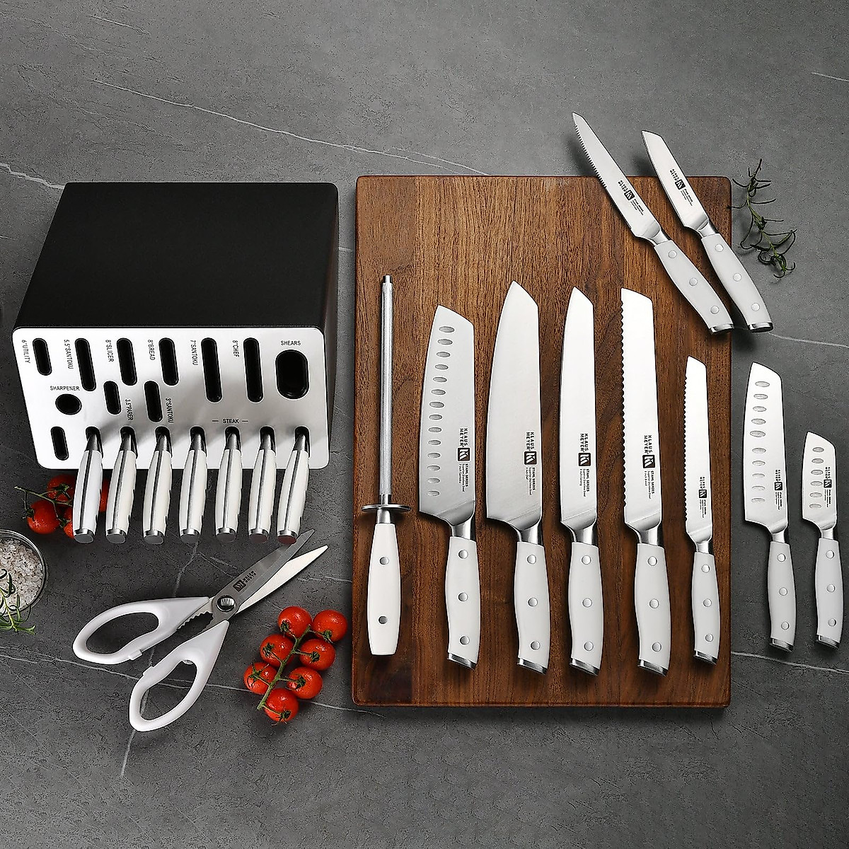 Klaus Meyer Stahl 19 Piece High Carbon Exclusive German Steel Knife Block Set (White)