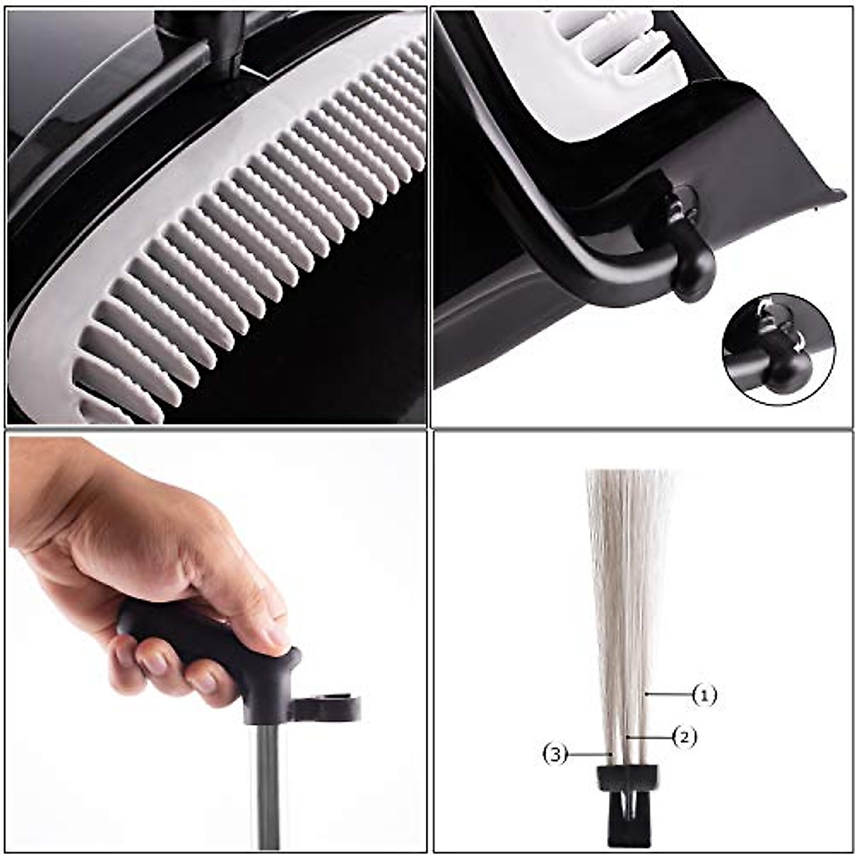 GAMLI Broom and Dustpan Combo Set - Rotatable Wisp Cleaning for Kitchen Floor, Indoor, Hardwood Floors, Industrial, Lobby. Adjustable Broom Pole, Windproof Dustpan - Free Broom Holder