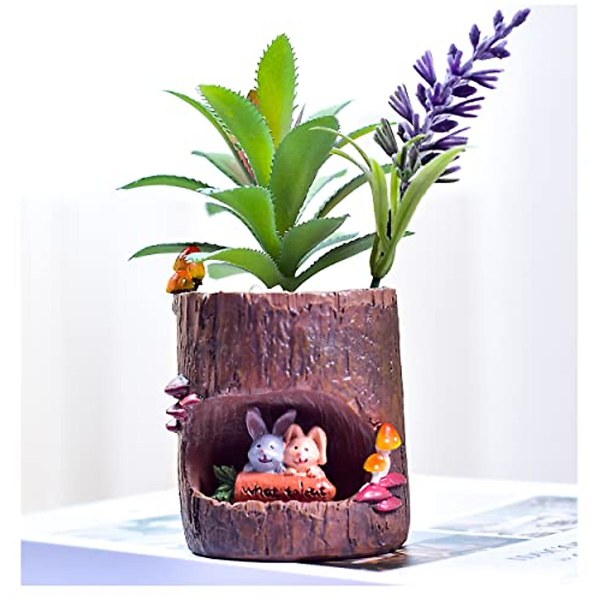 Desktop cute cartoon 3 little black bear resin fleshy flower pot with tray bonsai cactus flower pot vase holder decoration with drain holeWhite Rabbit