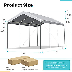 ADVANCE OUTDOOR 10x20 ft Adjustable Height Carport Heavy Duty Car Canopy Garage Shelter Boat Wedding Party Tent, No Sidewall, Grey