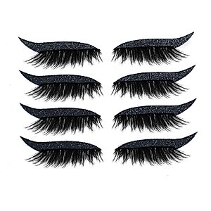False Eyelashes Fake Mink Lashes 4 Pairs/Set Eyeliner Sticker Reusable Colorful Beauty Fashion Eyelid Line Sticker Eyelash Extension Kit Natural Eye Fake Lashes for Women's Make Up -Black