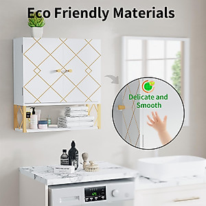 VOXANOXI Bathroom Cabinet Wall Mount, Premium Design Over The Toilet Storage Cabinet, Medicine Cabinet with 2 Doors and an Open Shelf, Wall Cabinet can Also be Used in The Laundry Room and Kitchen