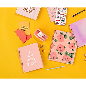 ban.do Rough Draft Mini Spiral Notebook, 9" x 7" with Pockets and 160 Lined Pages, I Am Very Busy