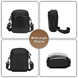 Men's Casual Shoulder Bag Multi-Pocket Oxford Cloth Crossbody Bags Lightweight Small Messenger Bag for Work Commuting (Black)