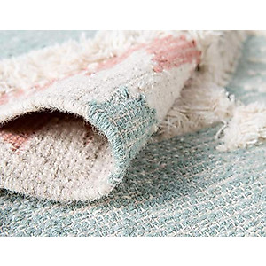 Unique Loom Mesa Collection Geometric, Natural Fibers, Southwestern, Bohemian Area Rug, 3' 3" x 5' 1" Rectangle, Light Aqua/Ivory