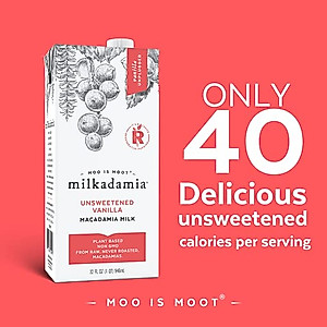 milkadamia Macadamia Milk - Unsweetened Vanilla - 32 Fl Oz (Pack of 6) - Lactose Free Milk, Vegan Shelf Stable Milk, Plant Based Non Dairy Milk, Organic Dairy Free Macadamia Nut Milk