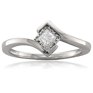 Beyond Brilliance 1/5 Carat Diamond, Bezel-Set 14K White Gold Princess Cut Solitaire Diamond Engagement Ring (I-J, I1-I2) Natural Diamond Engagement Ring For Women | Gift Box Included Size-8.5