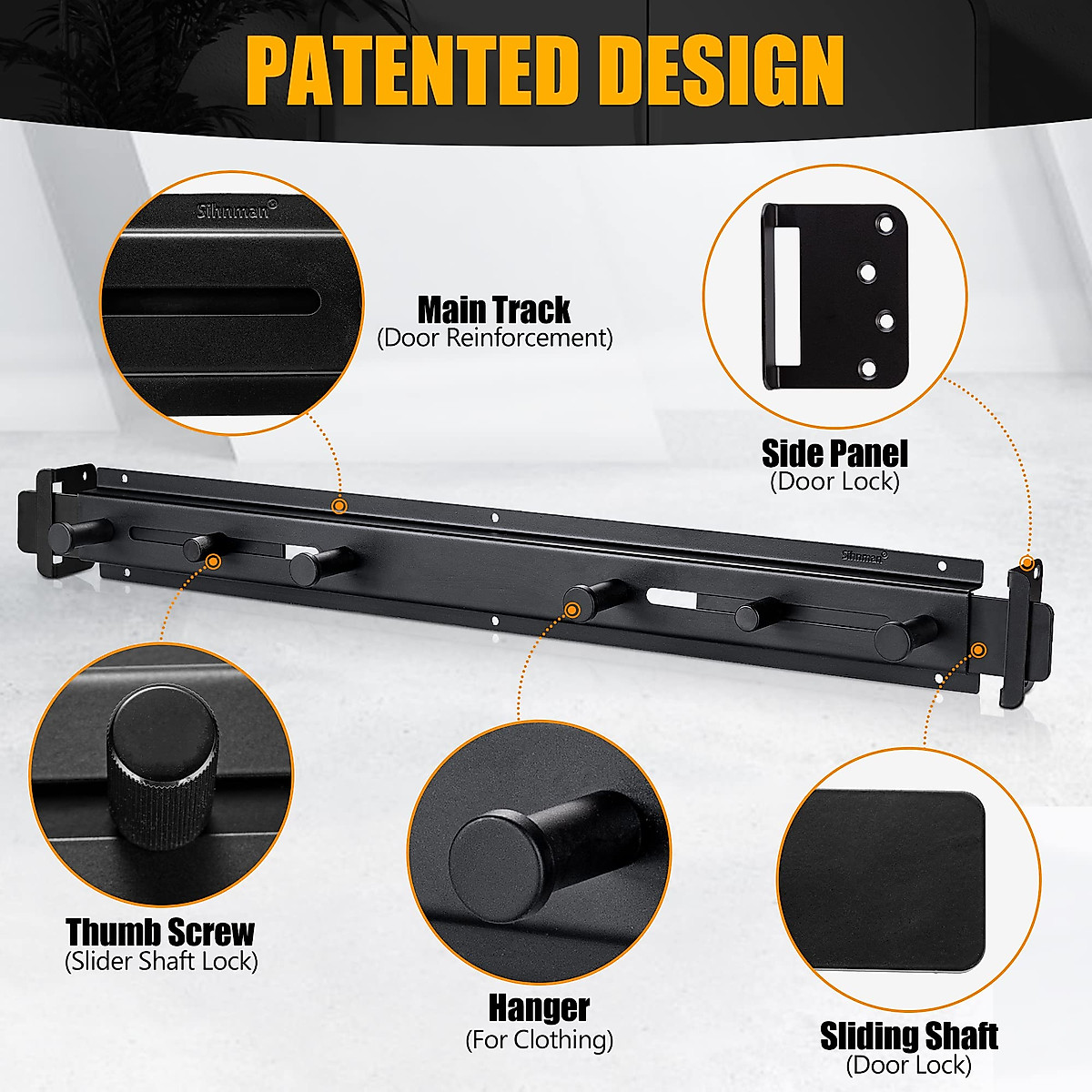 Sihnman Door Bar Lock - Patented Door Barricade Security Bar - Home Safety Improvement, Door Reinforcement, Childproof, Break-in Prevention - Premium Grade Steel Door Mount for 26''-37'' Wide Doors