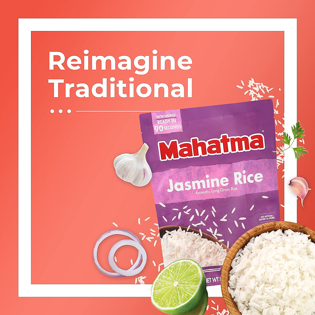 Mahatma Ready to Heat Jasmine Rice, Precooked Rice, Microwaveable in 90 Seconds, Six 8.8-Ounce Bags