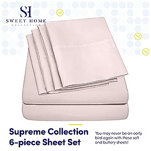 Queen Sheets Pale Pink - 6 Piece 1500 Supreme Collection Fine Brushed Microfiber Deep Pocket Queen Sheet Set Bedding - 2 Extra Pillow Cases, Great Value, Queen, Pale Pink