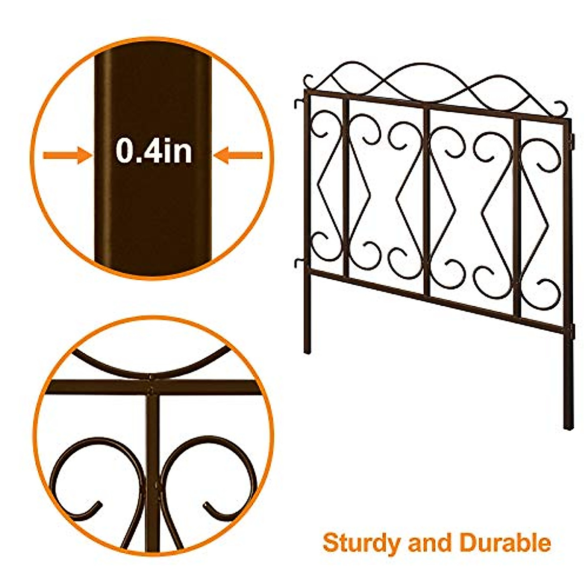 Amagabeli 5 Panels Decorative Garden Fence 10ft(L) x24in(H) in Total Outdoor Bronze Metal Wire Fencing Rustproof Patio Flower Bed Animal Barrier Border Fence Edge Section Panels ET330