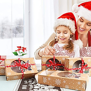 OurWarm 12pcs Christmas Cookie Gift Boxes Treat Boxes for Holiday Gift Giving and Christmas Party Supplies, Christmas Kraft Paper Food Bakery Boxes with Clear Window, Oilpaper and Ribbons