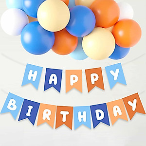 Boy Birthday Supplies Light Blue Navy Brown Tan Orange Banner Boho Balloon Pom Poms Backdrop Kids Birthday Decoration