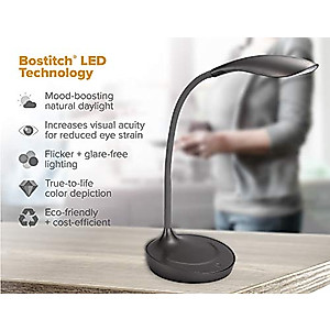 Bostitch Office KT-VLED1502-GRAY Gooseneck LED Desk Lamp with USB Charging Port, Dimmable, Gray