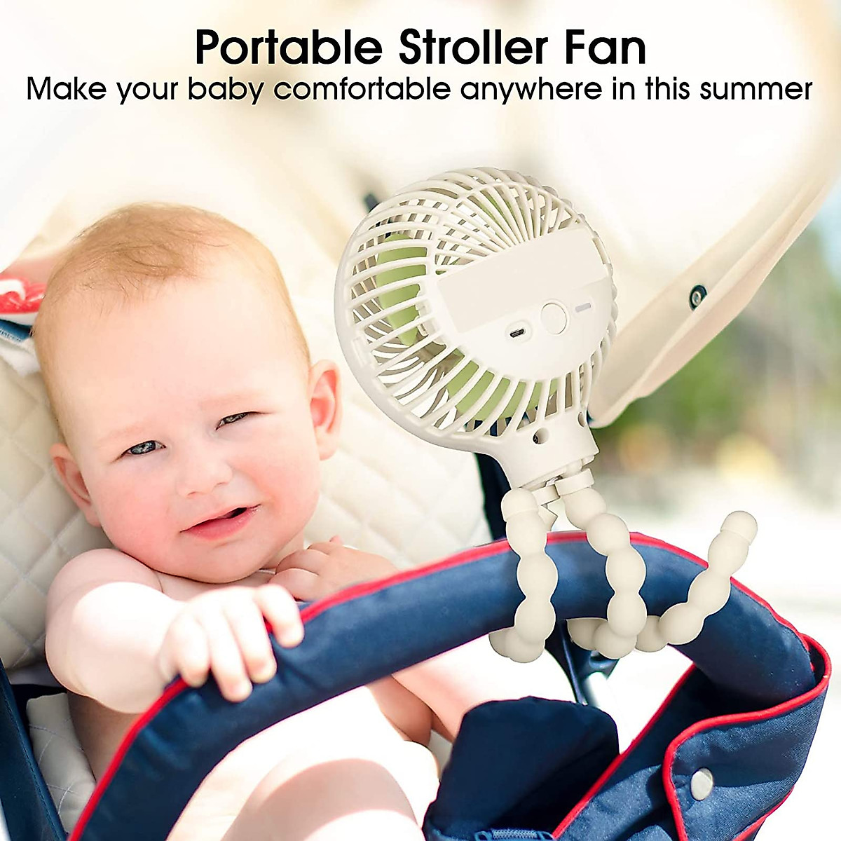 Mini Handheld Stroller Fan, Personal Portable Fan Baby Car Seat Clip-On Fan with DIY Flexible Tripod, USB Rechargeable Fan Adjustable 3 Speeds for Bedroom, Outdoor, Camping, Bike, BBQ