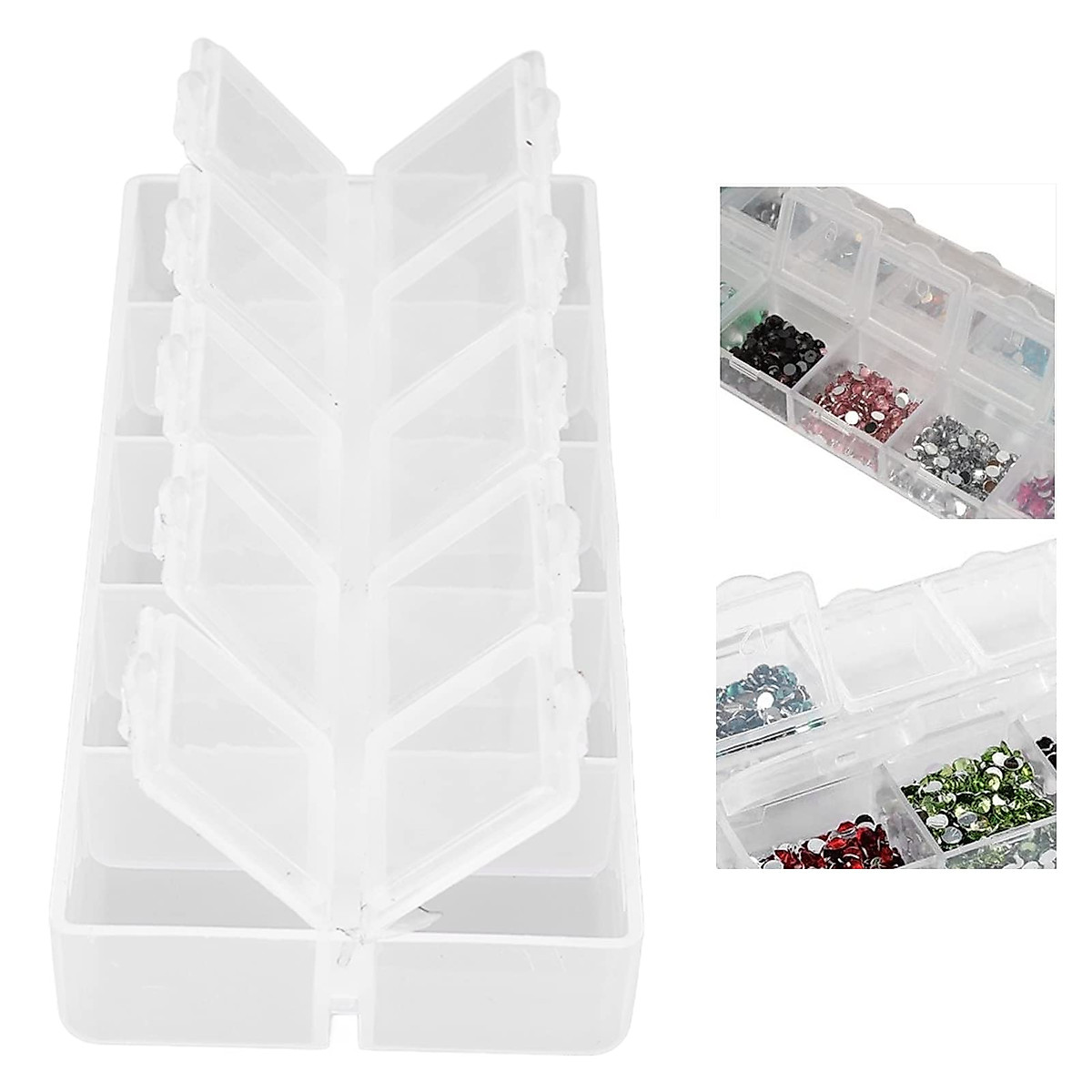 Compartment Storage Container, Detachable Cover Portable Safe 10 Grids Organizer Box Plastic White for Earrings for Nails Tool for Rhinestone