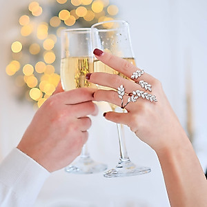 Mytys Fashion Triple Finger Ring for Women Silver CZ Cubic Zirconia Ring Three Finger Open Ring Leaf Design Jewelry Gift Adjustable Size (Silver)