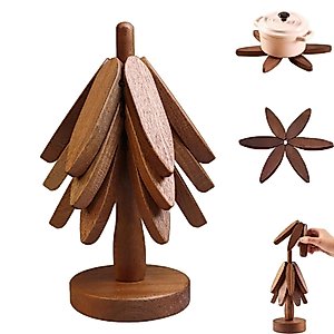 Treevot Trivot, Trivet Tree, Treevot Coaster, Treevet Coaster Set, Wooden Trivets for Hot Dishes, Wooden Tree Coaster, Hot Pots and Pans Insulation Mat Wood Table Decoration Home-Walnut Color-3Pcs