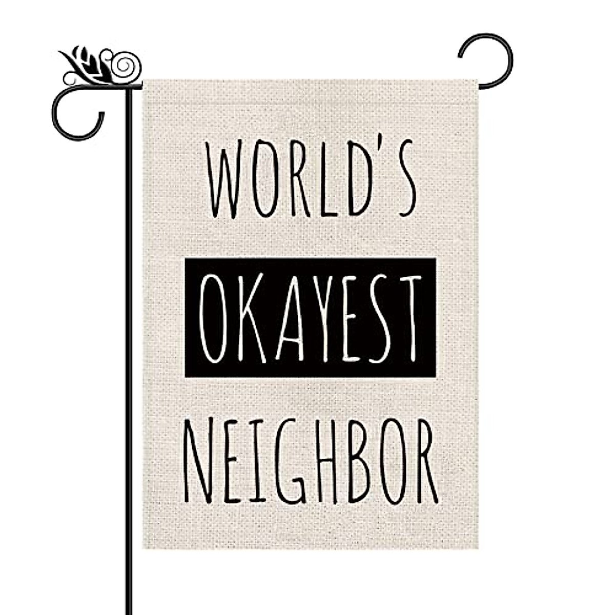 Funny Garden Flag World's Okayest Neighbor Vertical Double Sided Outdoor Indoor Decor Holiday Burlap Yard Sign Flags 12.5 x 18 Inch