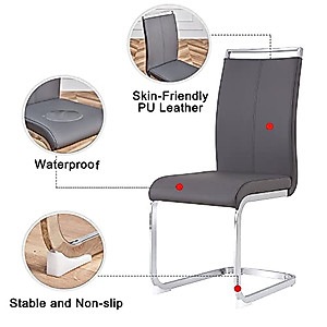 67" Rectangular Glass Dining Table Set for 6, Modern Rectangle Dining Table & Chair Sets for Kitchen Room, 67 inch Tempered Glass Table Top and PU Leather Dining Chairs with Silver Plating Legs, Grey