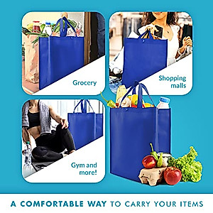 Simply Green Solutions - Reusable Grocery Bags, Durable Large Tote Bags, Shopping Bags for Groceries, Utility Tote, Reusable Gift Bags With Handles, 14 x 16.5 x 6, Pack of 10, Royal Blue
