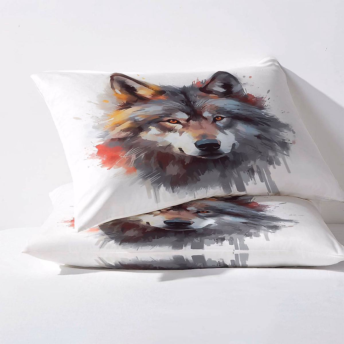Wolf Sheets Full Size, Wolves Animal Bed Sheets, Patterned Bedding Sheets & Pillowcases 4 Piece Set - Soft Microfiber Deep Pocket Fitted Sheet & Flat Sheet & 2 Pillow Cases L8-&-112