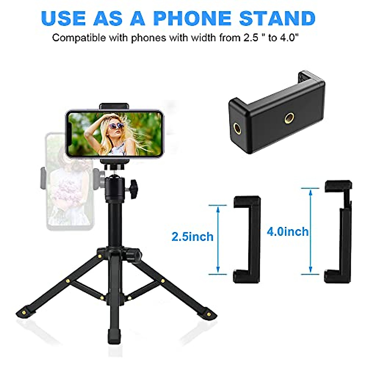 JCWINY Mini Projector Stand Tripod, Portable and Adjustable Desktop Projector Tripod Mount Lightweight Table Tripod Stand for Mini Projector Cameras iPhone Webcam Mount, 360°Ball Head Rotation
