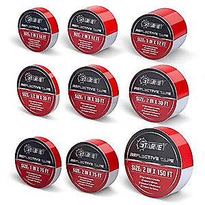 STARREY Reflective Tape Outdoor Red White 1/2 in X 30 FT Waterproof Self Adhesive DOT-C2 Safety Caution Reflector Conspicuity dot Tape for Trailers Cars