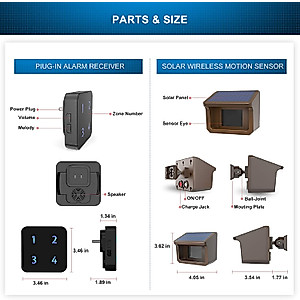 Driveway Alarms- 1/2Mile Solar Driveway Alarm System- Up to 70FT Wide Sensor Range- Fully Weatherproof Outdoor Motion Sensor&Detector DIY Security Alert System-1 Receiver and 2 Sensors KIT