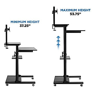 Mount-It Mobile Stand Up Desk / Height Adjustable Computer Work Station Rolling Presentation Cart With Monitor Arm (MI-7942B), Black