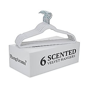 HangAroma Non-Slip Scented Velvet Hangers - Heavy Duty Clothes Hanger - Ultra Thin Space Saving 360 Degree Swivel Hook - Ideal for Coats, Jackets, Pants, & Dress - Cotton Blossom - 6 Pack