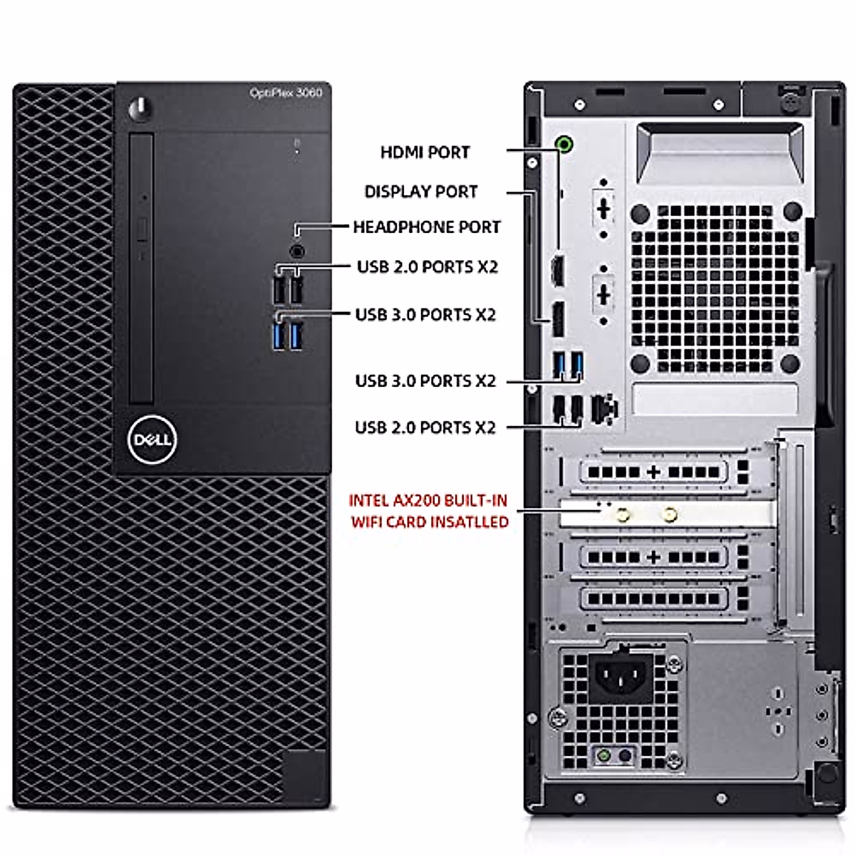 Dell OptiPlex 3060 Tower Computers PC,Desktop Computers Windows 11,Intel Hexa Core i5-8500 3.0GHz,32GB DDR4 Ram New 1TB M.2 NVMe SSD,Intel AX200 Built WIFI 6 Bluetooth 5.2,Refurbished Desktop(Renewed)